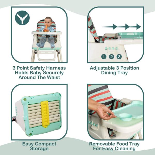 Luvlap Blue 4 In1 High Chair For Baby Feeding Booster Seat With Wheels ...