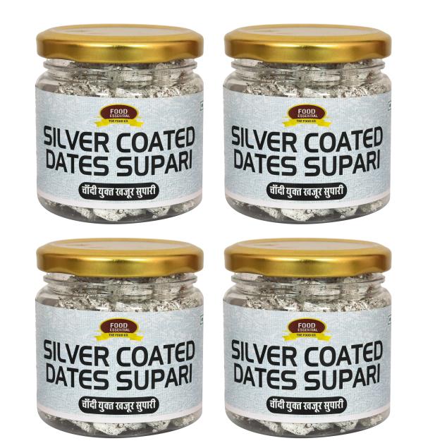Food Essential Silver Coated Dates Supari 320 gm. Pack of 4 (80 gm ...