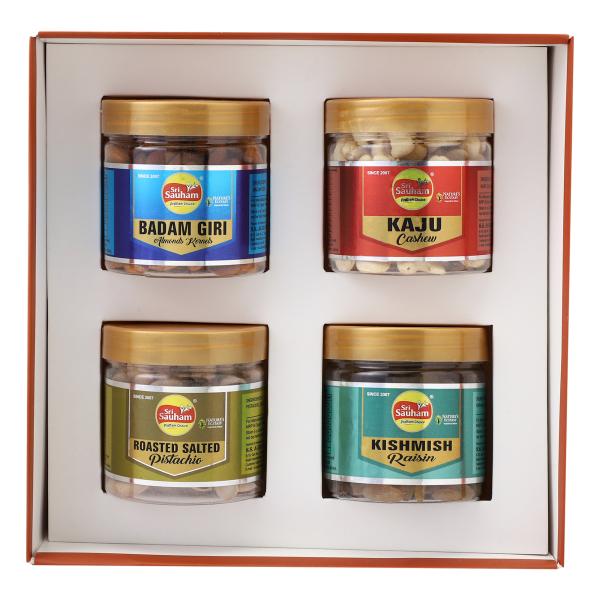SRI SAUHAM Almond Badam giri, Cashew kaju, Kismish & Roasted and Salted ...