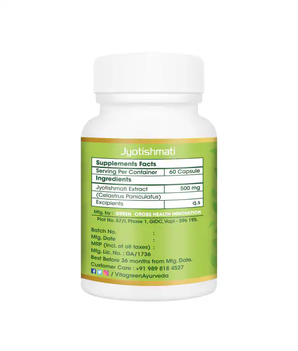 VitaGreen JYOTISHMATI Capsules For Brain Tonic, Natural & Ayurvedic ...