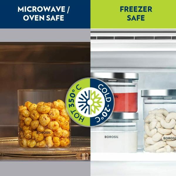 Borosil Classic Glass Jar, Air-Tight Storage Container, Set of 3 (300 ...