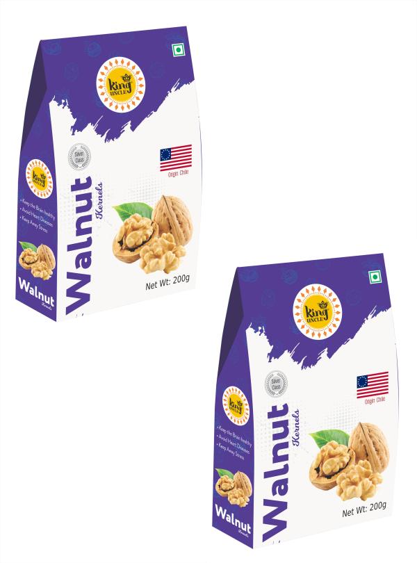 KING UNCLE| CALIFORNIA AKHROT GIRI| WALNUT KERNELS EXTRA LIGHT HALVES 200G X 2 PACK (400G ...