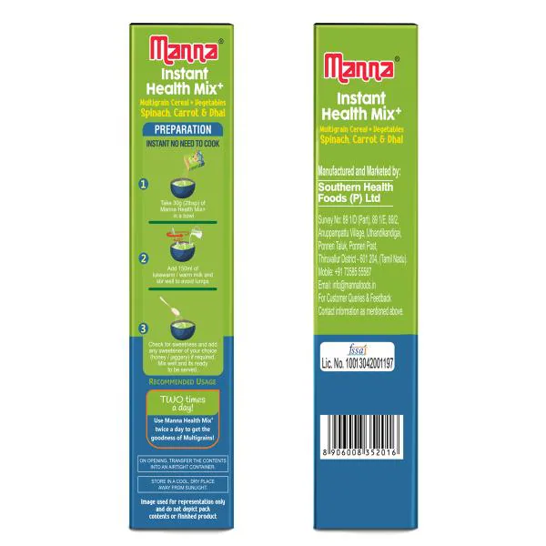 Manna Health Mix Instant 200g, Millets, Spinach, Carrot, Dal & Milk ...