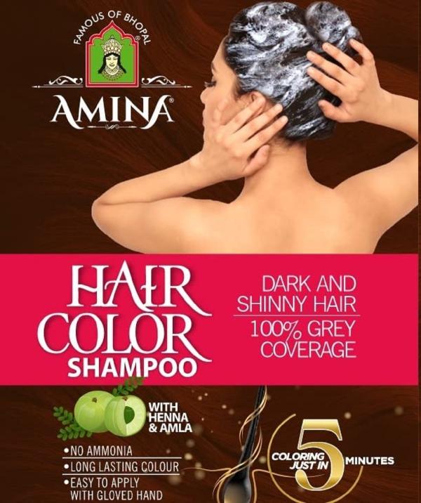 AMINA Men & Women Hair Color Shampoo Brown ,15 ml (Pack of 10 pouch ...