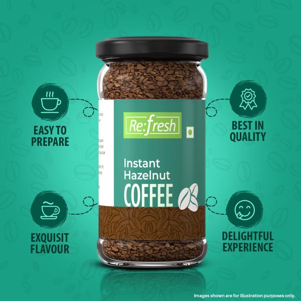 Refresh Hazelnut Instant Coffee 50 Gm | 100% Arabica | Premium Flavour ...