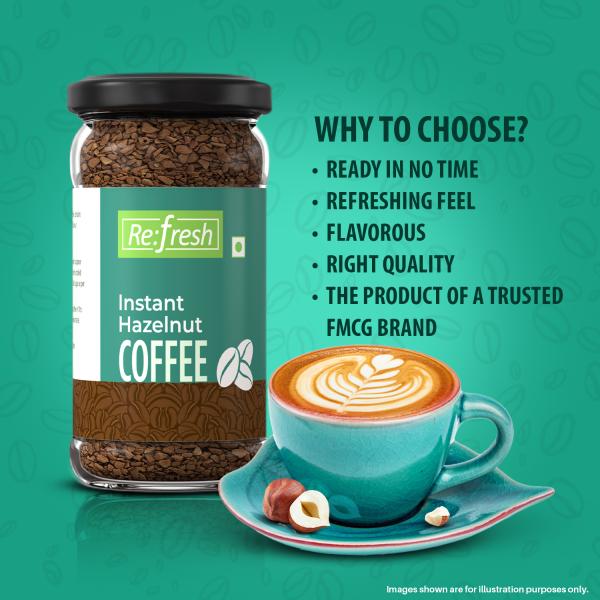 Refresh Hazelnut Instant Coffee 50 Gm | 100% Arabica | Premium Flavour ...