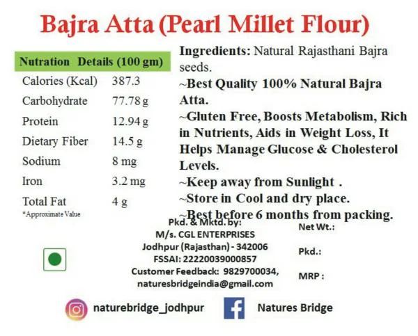 Nature's Bridge Bajra Atta | Desi Bajra Atta | Pearl Millet Flour ...