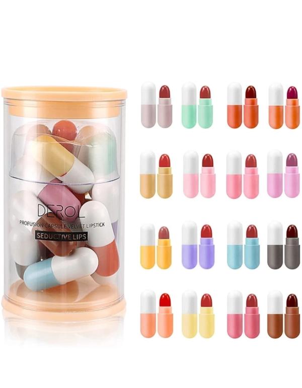 BROWN BLUSH 16 Pcs Mini Capsule Matte Long Lasting Pocket Pill Lipstick ...