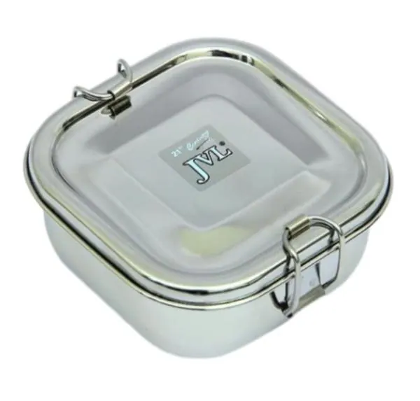 JVL Silver Stainless Steel Medium Size Square Single Layer Tiffin Box ...