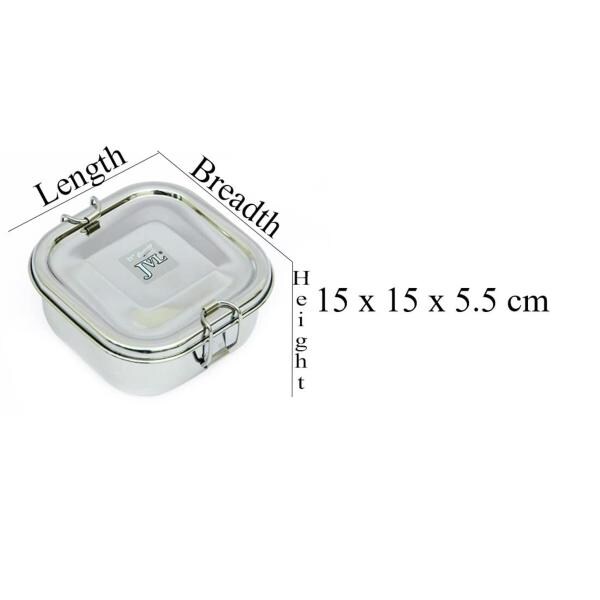 JVL Silver Stainless Steel Medium Size Square Single Layer Tiffin Box ...