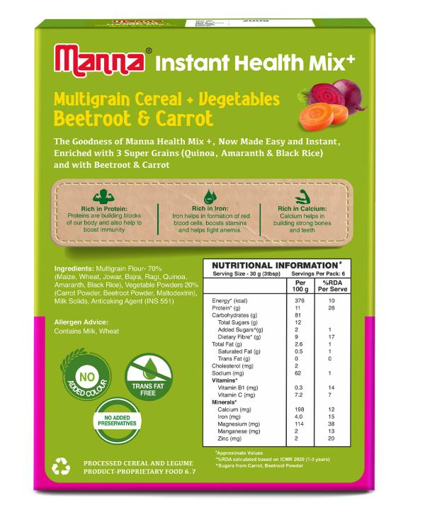 Manna Health Mix Instant 200g, Beetroot, Carrot & Milk | Baby Food ...