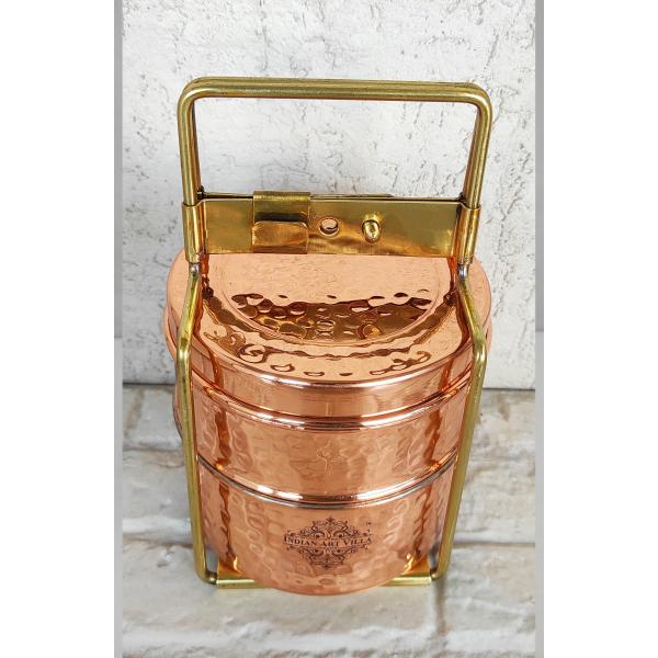 Indian Art Villa Pure Copper With Inside Tin Lining 2 Containers Lunch ...