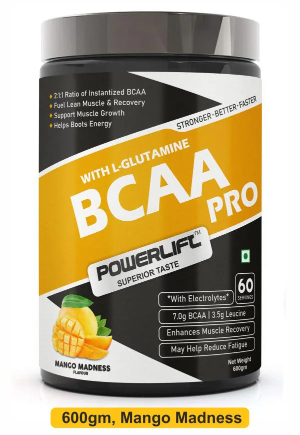 PowerLift BCAA Pro (600gm Mango) for Men & Women, with Electrolytes ...