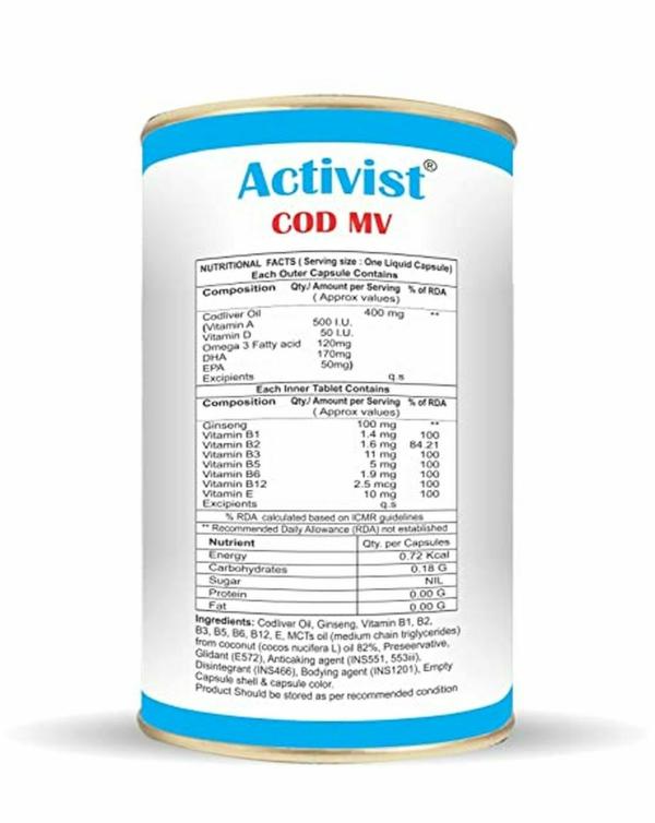 Activist COD MV Capsule Vegetarian Healthy Bones and Teeth 20 Piece ...