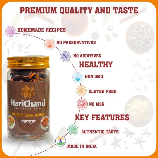 Elegant casa HariChand Star Anise Pure Veg whole Spice 100 G Pack of 3 ...