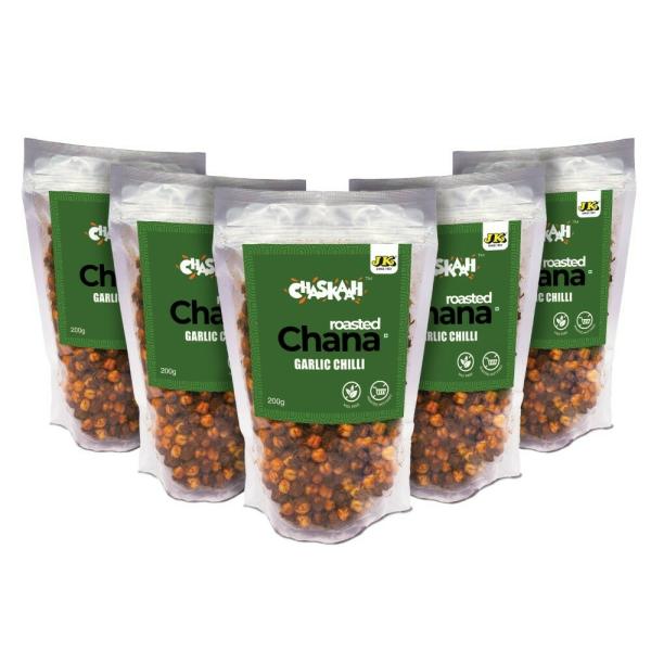 Chaskaah Garlic Chilli Chana 1Kg (200gx5) by JK | Bhuna Chana | Roasted ...