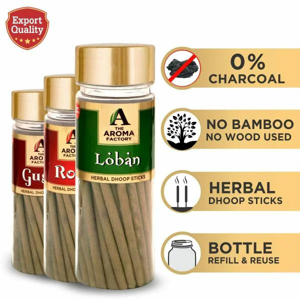 The Aroma Factory Combo of Loban, Rose, Gugal Dhoop Batti Sticks (3 Jar ...
