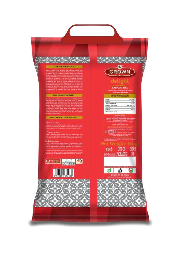 CROWN Delight Long Grain, Gluten Free, Dobble Polished, Natural Basmati ...