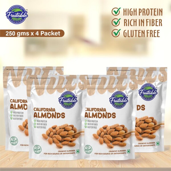 Frutable Premium California Almonds 1kg (Pack of 4) - Good Quality Almond -100% Natural Badam ...
