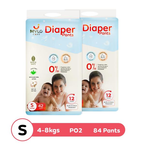 Mylo Care Baby Diaper Pants Small (S) Size, 4-8 kgs - 84 Count - 12 ...