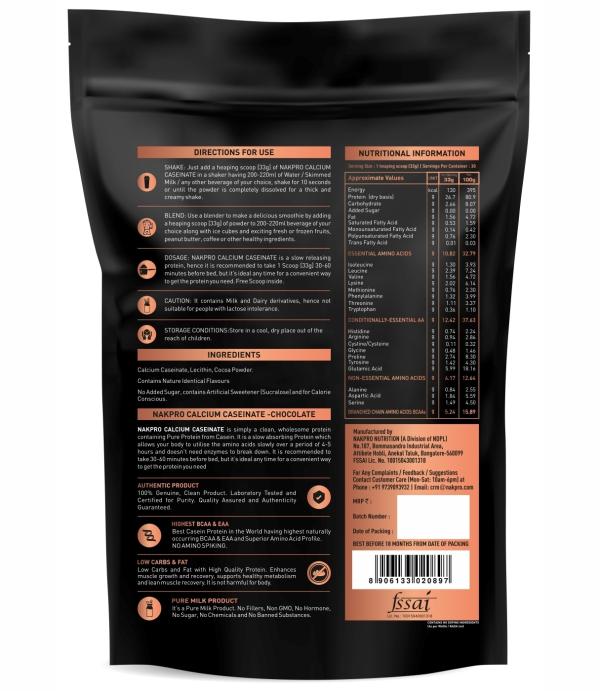 NAKPRO Chocolate Flavour Calcium Caseinate Slow Digesting Casein ...