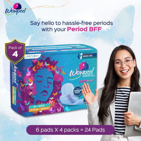 Wowpad Maxi Comforting Soft Sanitary Pads XL 24 pads 280 MM, 6 Pads x ...