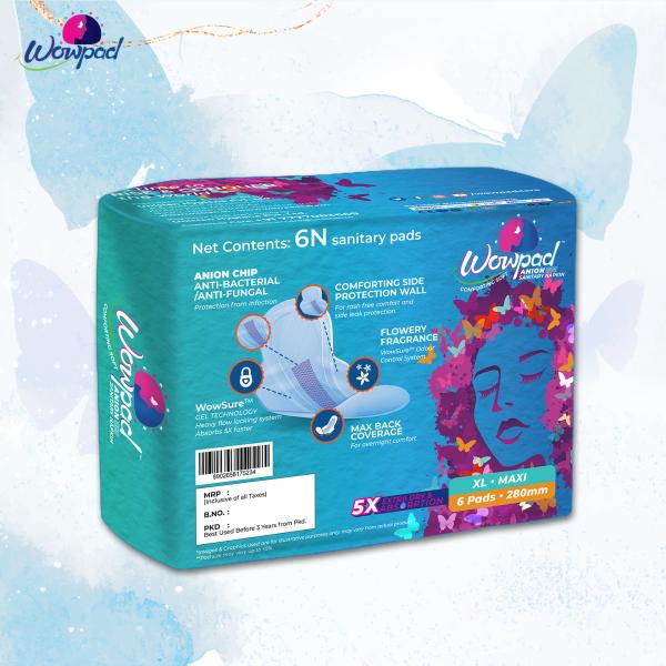 Wowpad Maxi Comforting Soft Sanitary Pads XL 24 pads 280 MM, 6 Pads x ...