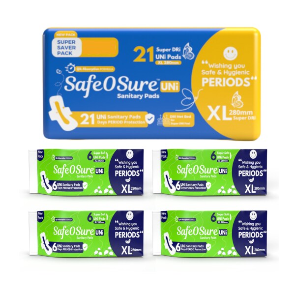 Safeosure Xl 280Mm Super Saver Dri Feel + Super Soft Uni Pads Combo (1 ...