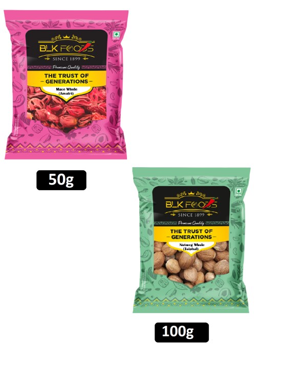 BLK Foods 150g Hot Spice combo | Nutmeg (Jaifal) 100g & Mace (Javatri ...