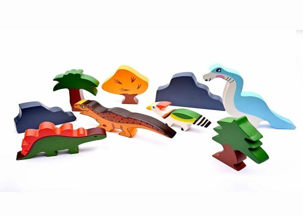 Nesta toys- learn through play Dinosaur World Wooden Toy Set| Stacking ...