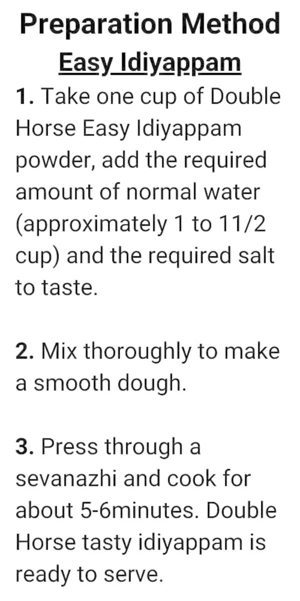 Double Horse Easy Idiyappam Powder 1Kg | Rice Flour| Normal Water ...