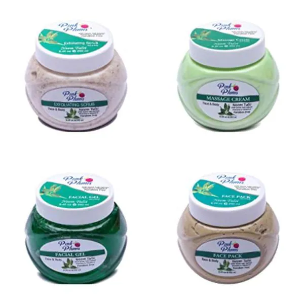 Pink Plums Neem Tulsi Facial Kit With Scrub, Massage Cream, Face Gel ...
