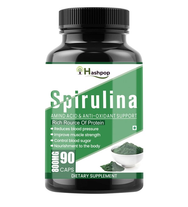 Hashpop Naturals Raw Spirulina Superfood-Immunity Booster, 800mg-90cap ...