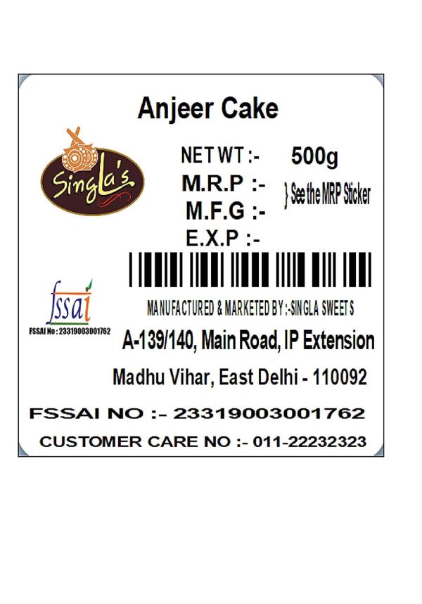 Singla Anjeer Cake 500G Delicious Sweets - JioMart