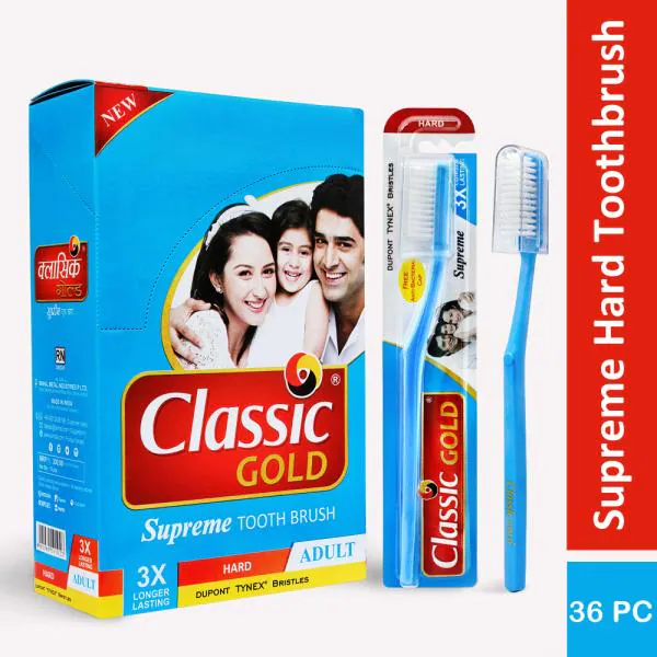 Classic Gold Supreme Hard Toothbrushes Pack Of 36 With Anti Bacterial ...