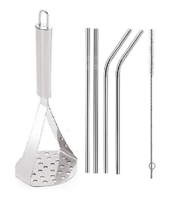 Stainless Steel Potato Masher With Stainless Steel Straw and ...