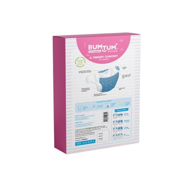Bumtum Ultrahygiene Cloth Diaper in Blue Colour with one insert - JioMart
