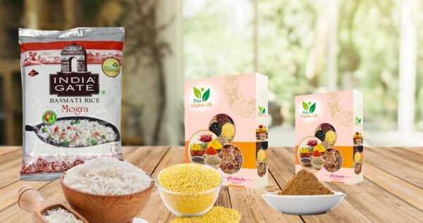 PRO ORGANIC LIFE YELLOW MOONG DAAL,INDIA GATE BASMATI RICE MOGRA,GARAM ...