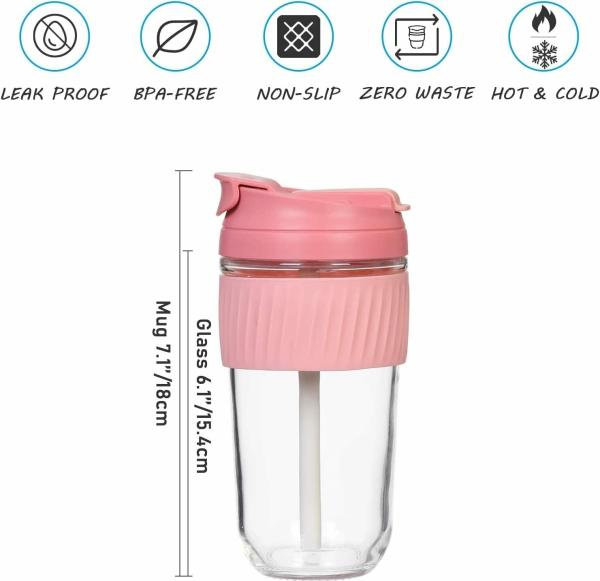 OKRA ZEX Coffee Cup Sipper Glass Thick Glass Tumbler, Leak-Proof Travel ...