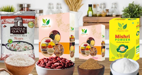 PRO ORGANIC LIFE JAMMU RAJMA (450 GRM),INDIA GATE BASMATI RICE MOGRA ...