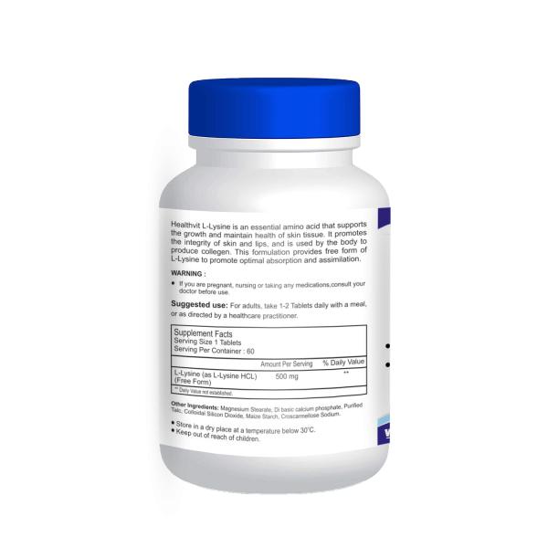 Healthvit LLysine 500 mg Essential Amino Acid Supplement 60 Tablets ...