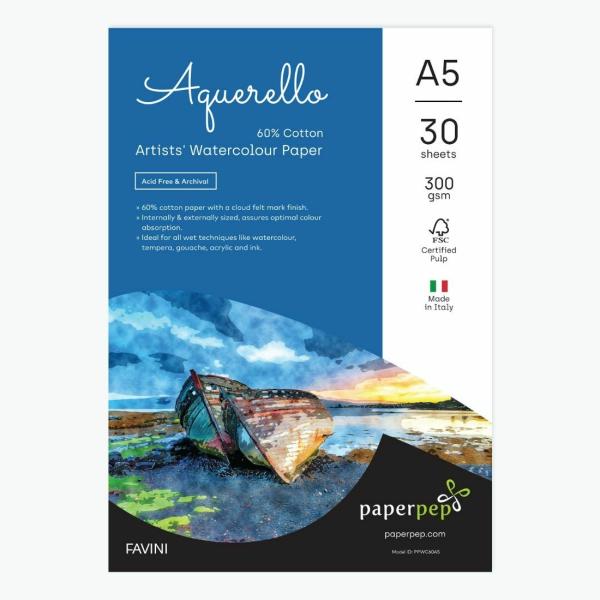 Paper Pep Aquerello White A5 Cold Pressed Cotton Watercolour Paper 300 ...