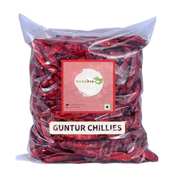 Pure Pik Guntur Sannam Chilli Whole, Stemless, Organically Grown, Hand ...