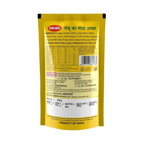 Ram Bandhu-Sweet Lime Pickle, Mitha Nimbu Ka Achar 200gm Pouch - JioMart
