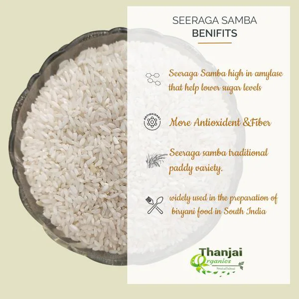 Thanjai Organics Seeraga Samba Rice , 1Kg | Zeera Sama Rice | Biryani ...
