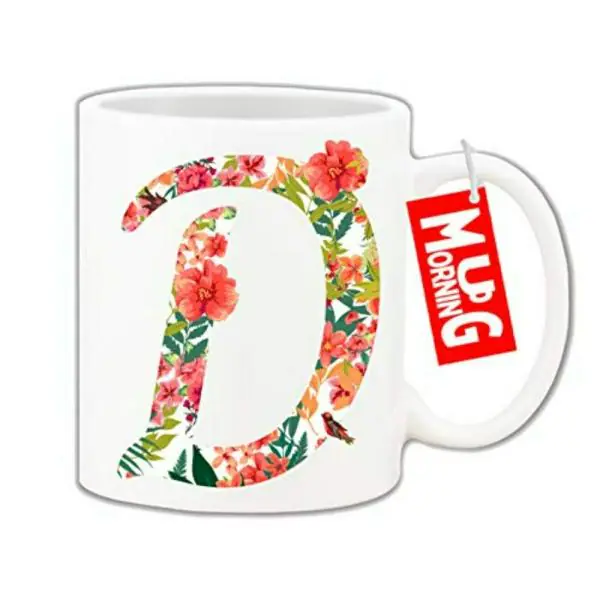 Mug Morning D Letter Mug Floral Design Coffee Mugs with Letter D D ...