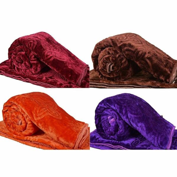 Goyal's Maroon, Rust, Brown and Purple Floral Mink Single Bed Blanket ...