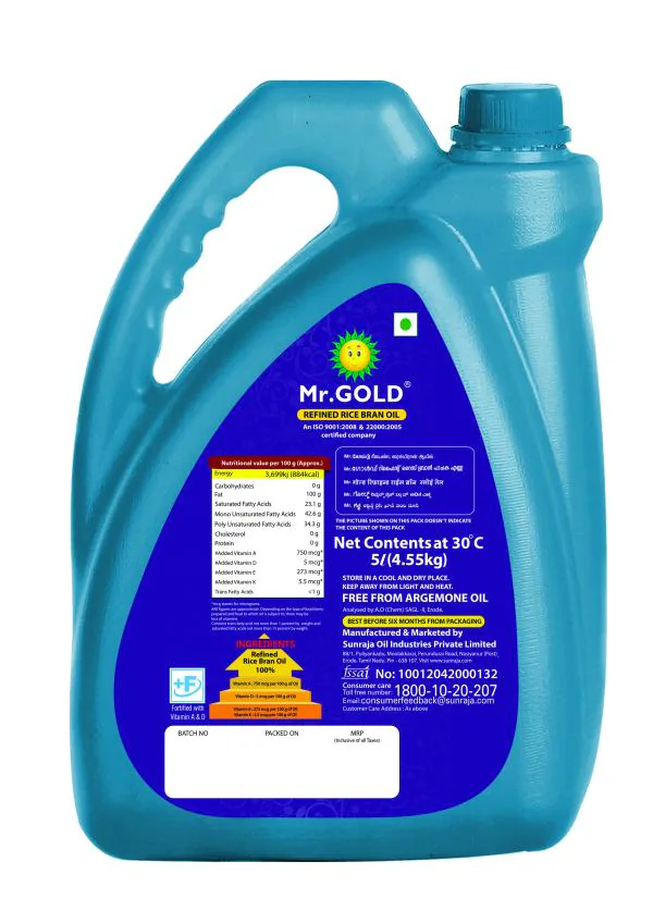 Mr. Gold Refined Rice Bran Oil Can, 5L - JioMart