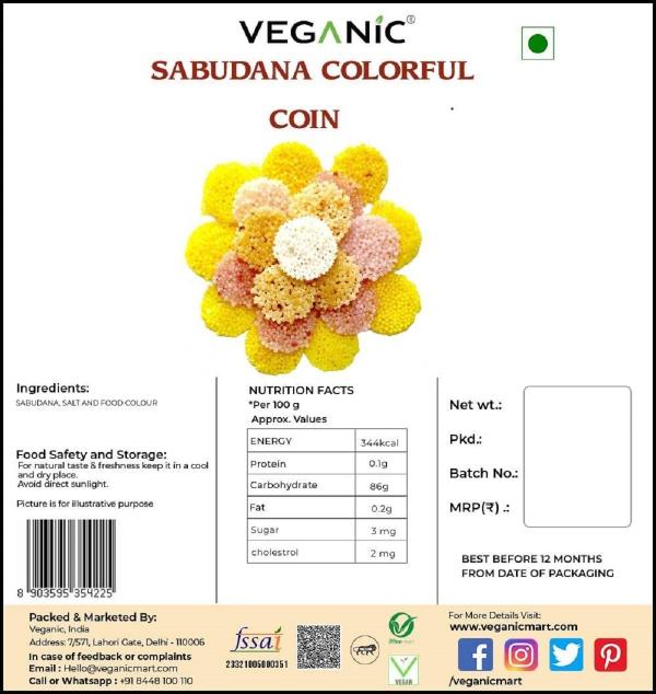 Veganic Sabudana Coin Colorful Papad - 400gm | Premium Sago Fryums ...