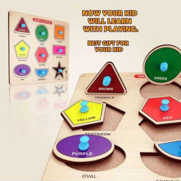 WORLD WIDE WISHES Shapes And Color Wooden Puzzle Toys For Kids 3 ...